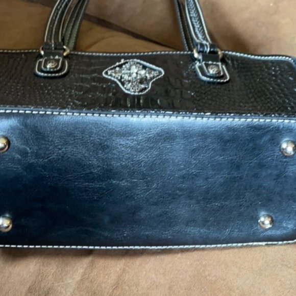 Silverake | Bags | Silverake Embossed Satchel With Crystal Cross Emblem ...